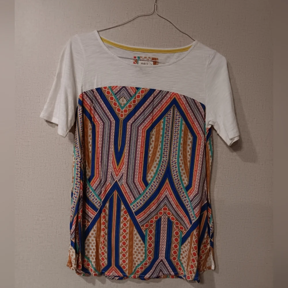 Meadow Rue | Tops | Meadow Rue White Short Sleeve Top With Multicolor ...